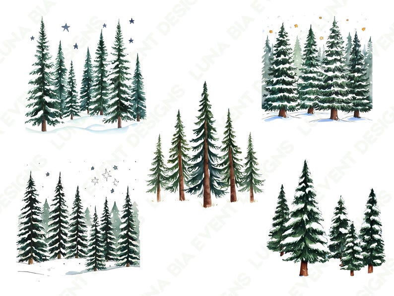 FOREST TREE CLIPART Watercolor Woodland Trees in All Seasons ...