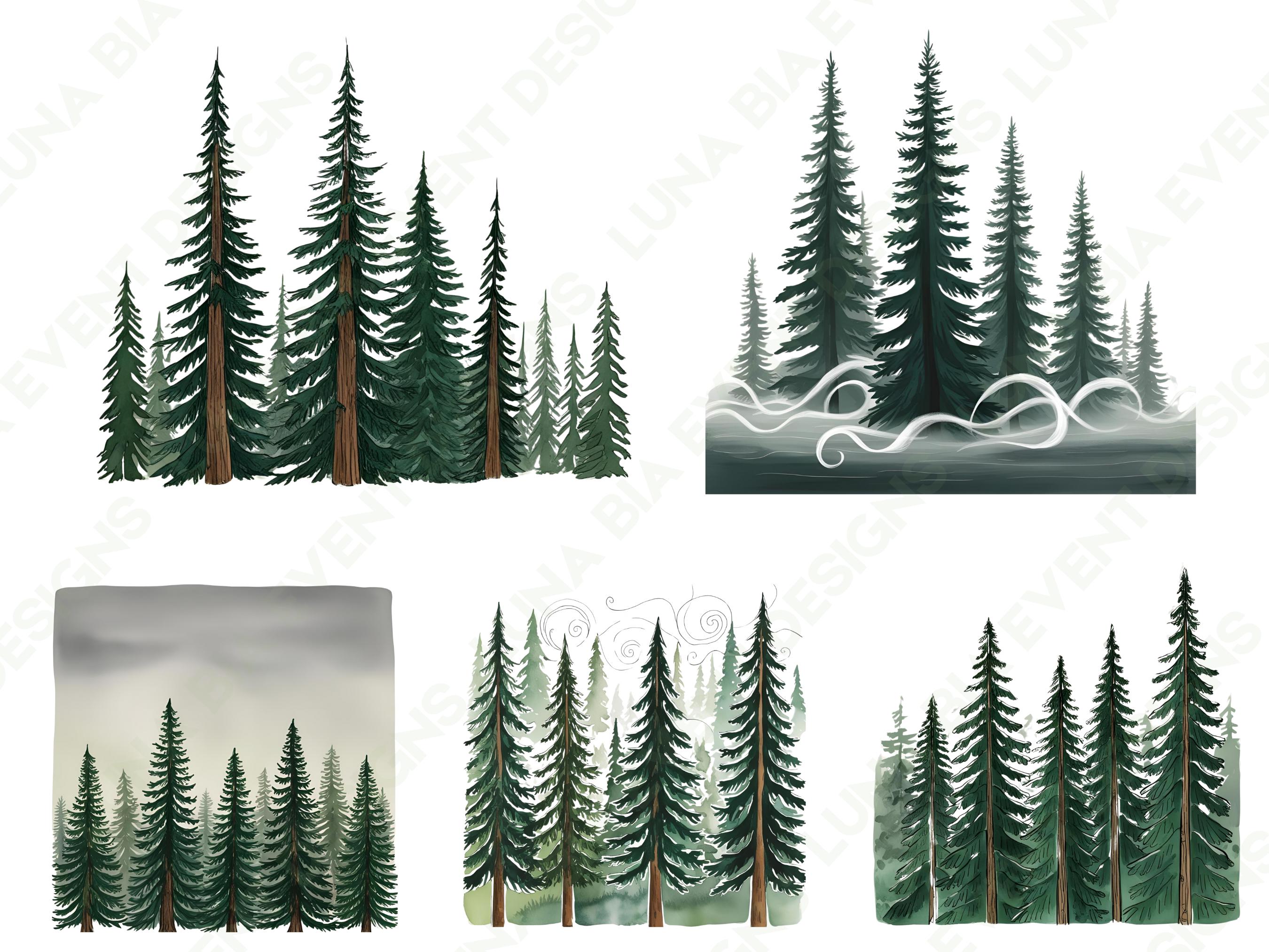 FOREST TREE CLIPART Watercolor Woodland Trees in All Seasons ...
