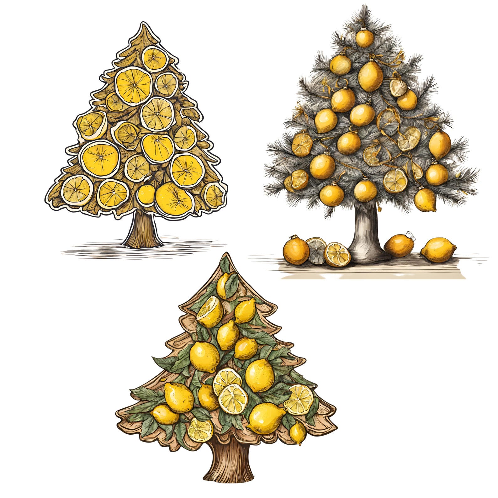 CITRUS CHRISTMAS Trees Clipart- 25 Lemon, Lime, Orange and Pear ...