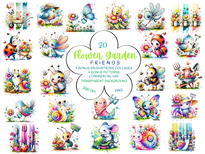 FLOWER GARDEN CLIPART Bundle of Cute, Whimsical Garden Creatures ...