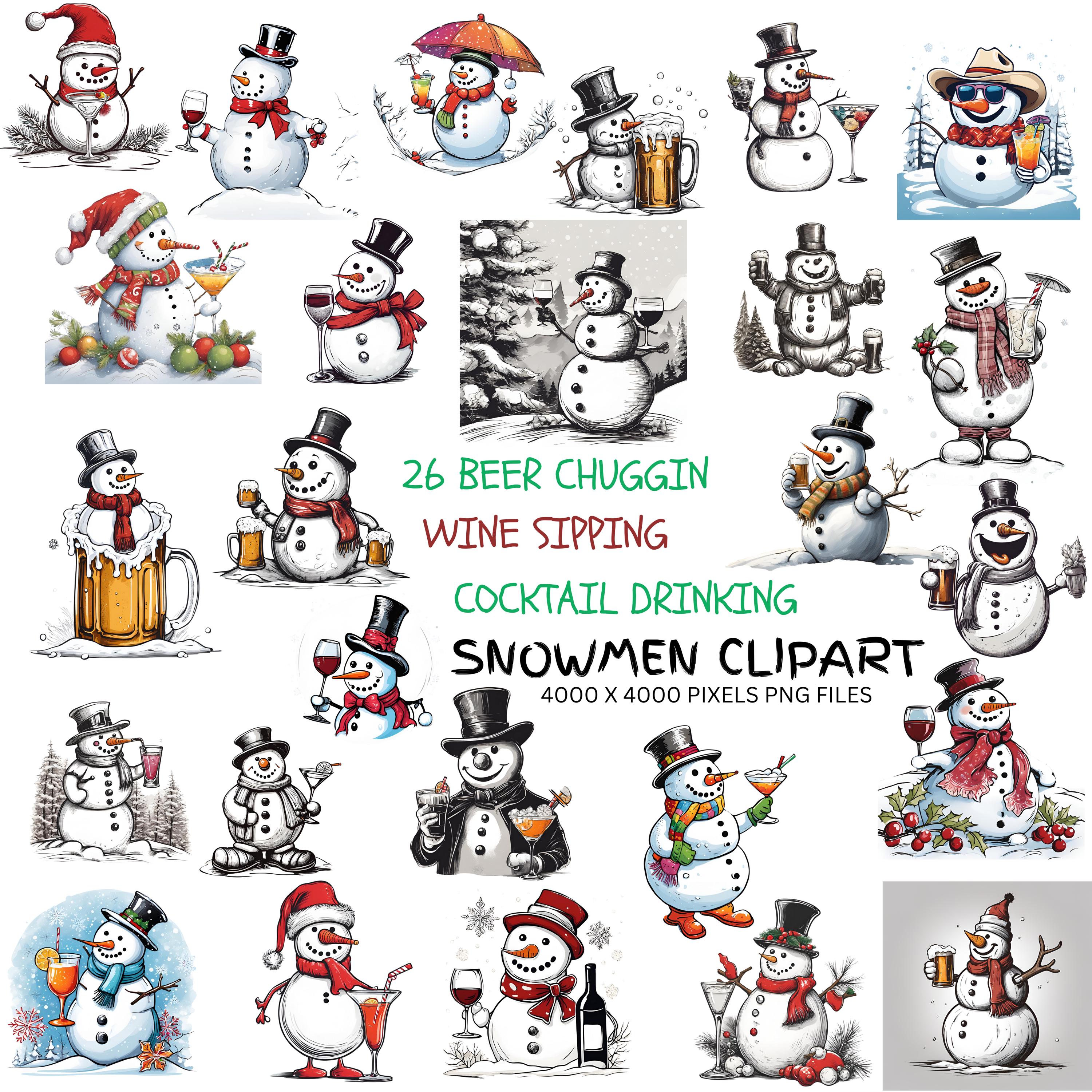 SNOWMAN CHRISTMAS Clipart Set ,drinking Beer, Wine and Cocktails! Cute ...