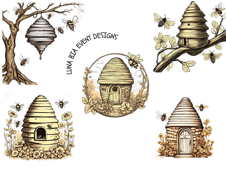 BEEHIVE BEES Clipart - 20 PNG Images Plus 6 Bee Patterns and 2 Bonus ...