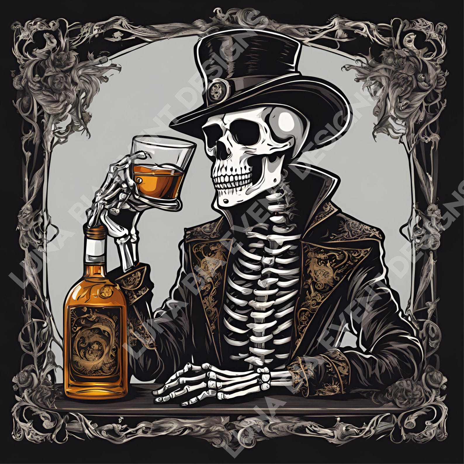 DRINKING SKELETONS Gothic Speakeasy Style Digital PNG Wall Art ...