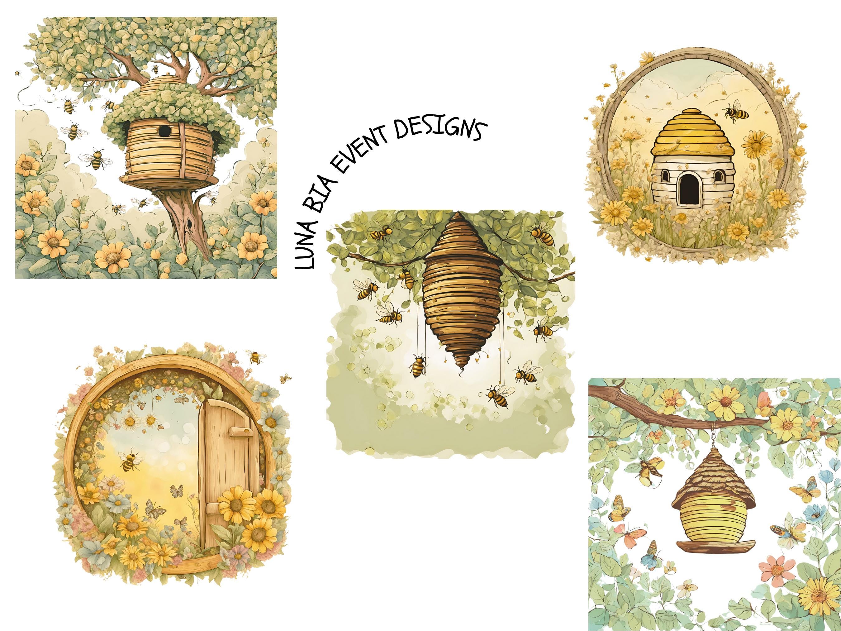 BEEHIVE BEES Clipart - 20 PNG Images Plus 6 Bee Patterns and 2 Bonus ...