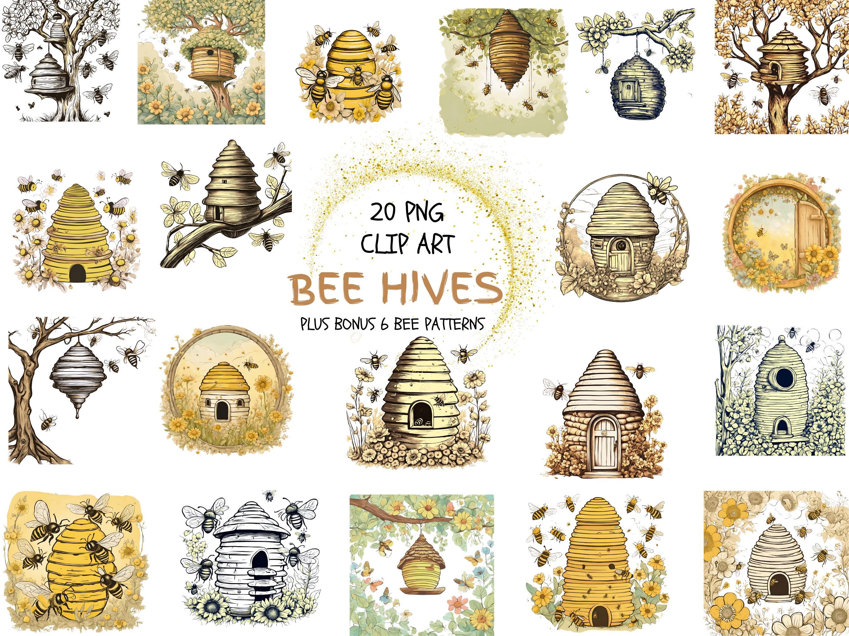 BEEHIVE BEES Clipart - 20 PNG Images Plus 6 Bee Patterns and 2 Bonus ...