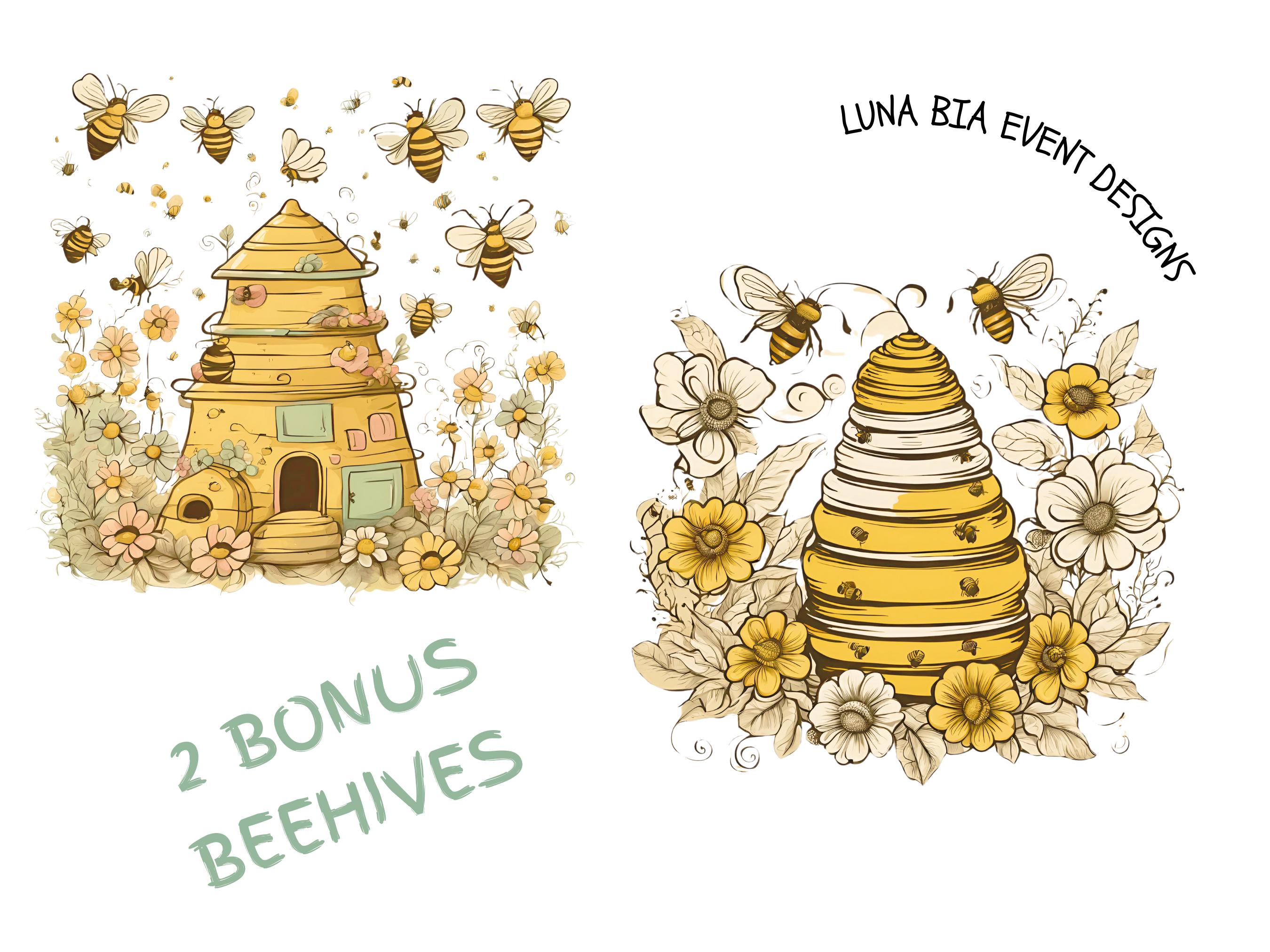 BEEHIVE BEES Clipart - 20 PNG Images Plus 6 Bee Patterns and 2 Bonus ...