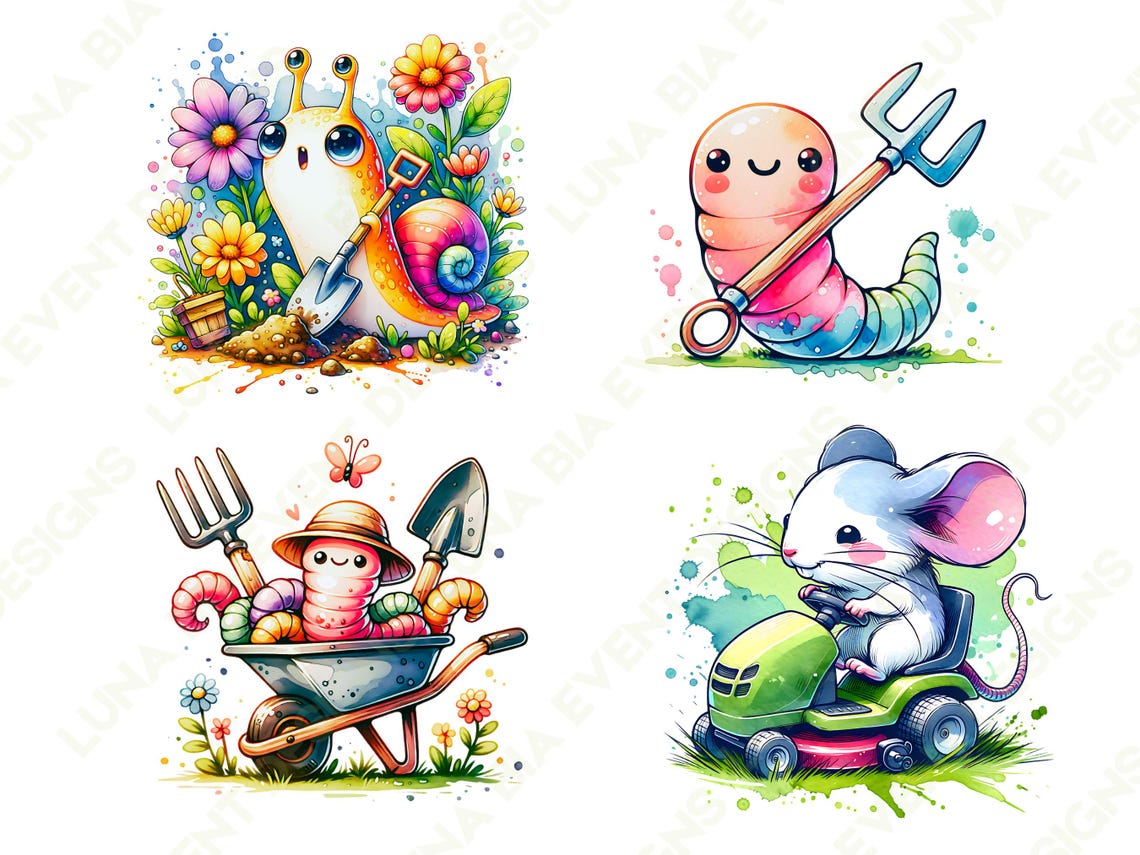 FLOWER GARDEN CLIPART Bundle of Cute, Whimsical Garden Creatures ...