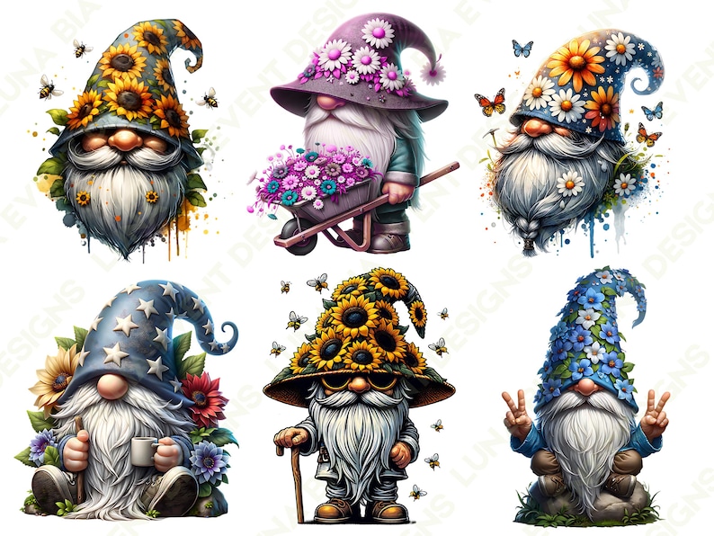 Whimsical Gnome Clipart Bundle, Flowers, Garden, POD (PNG) - Etsy