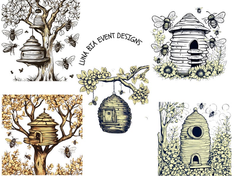 BEEHIVE BEES Clipart - 20 PNG Images Plus 6 Bee Patterns and 2 Bonus ...