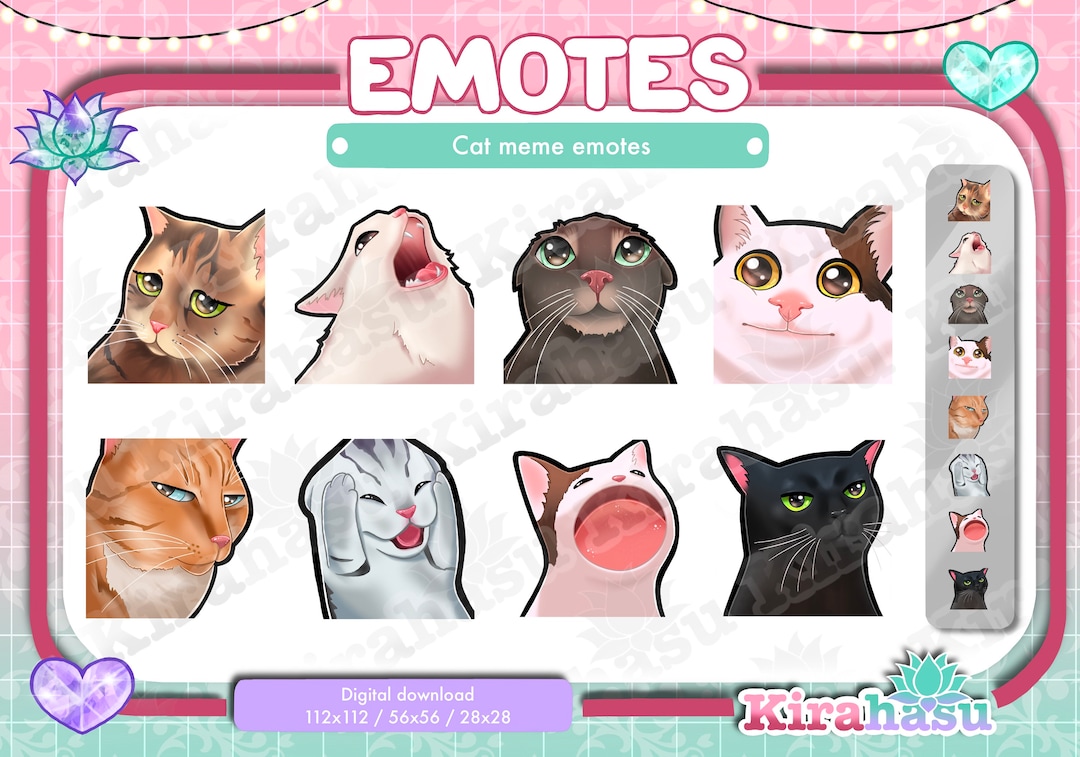 CAT MEME EMOTES | Discord | Twitch | Pack of Cute Cat Emoticons Famous ...