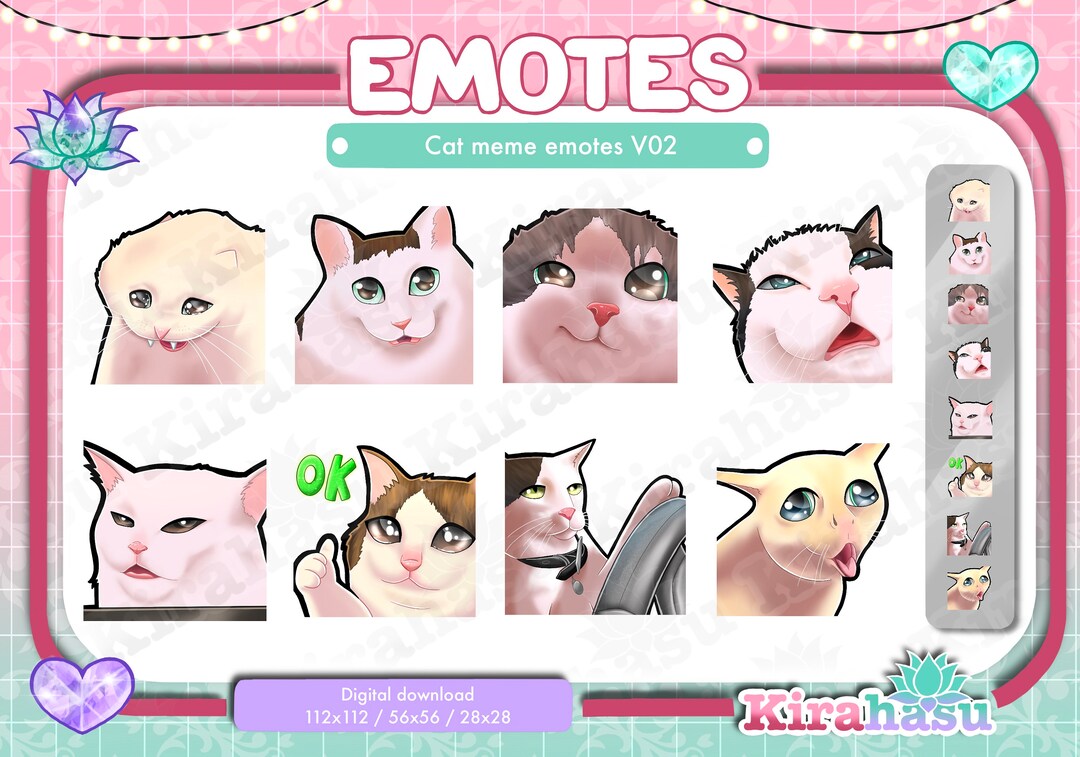 CAT MEME EMOTES V02 | Discord | Twitch | Pack of Cute Cat Emoticons ...