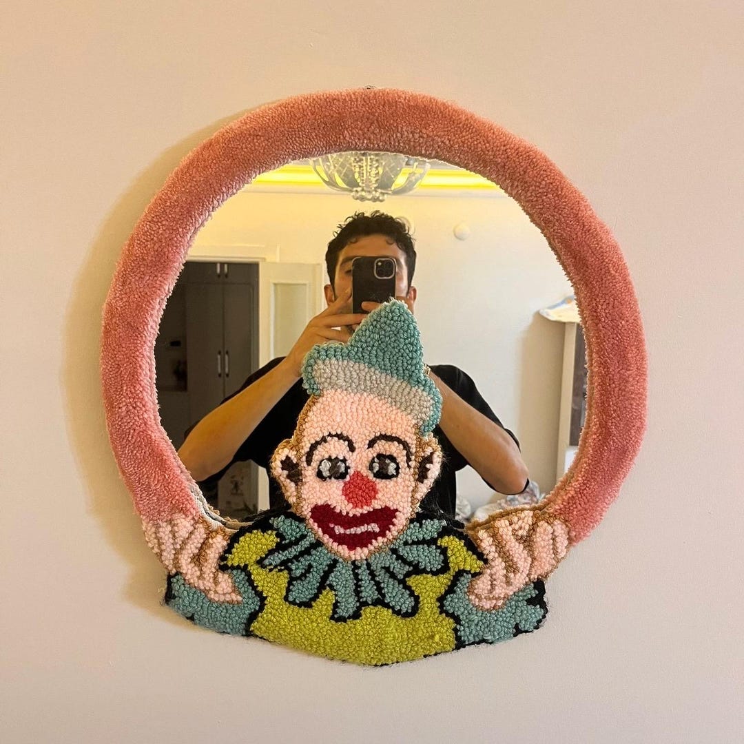 Round Pink Mirror, Custom Design Mirror, Clown, Punch Decor, Wall ...