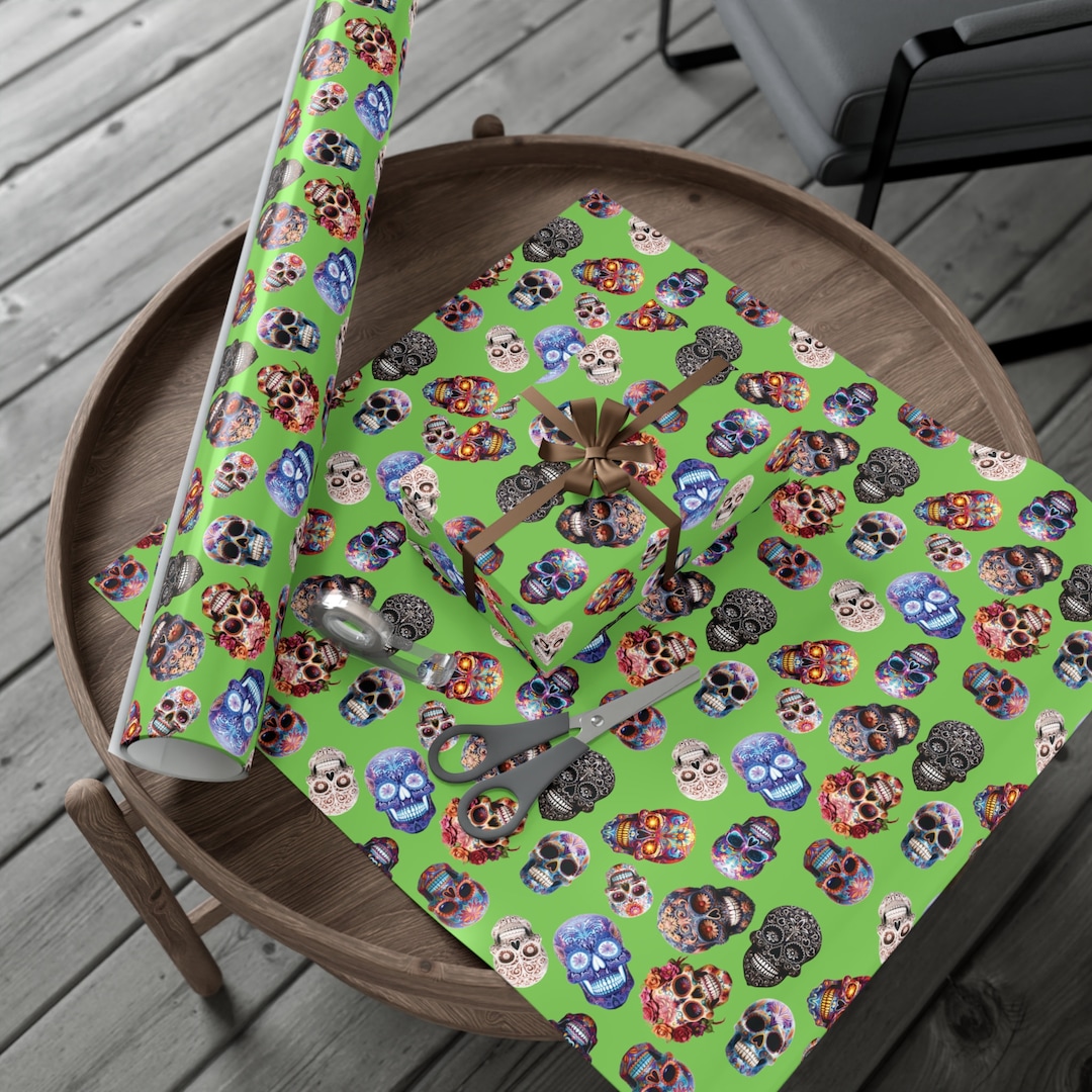 Dia De Los Muertos Gift Wrap, Calavera Decorated Skull Novelty Wrapping ...