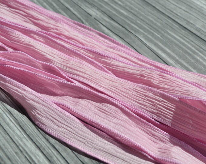 LIGHT PINK Silk Ribbons Hand Dyed Sewn Qty 5 Strings Crinkle | Etsy