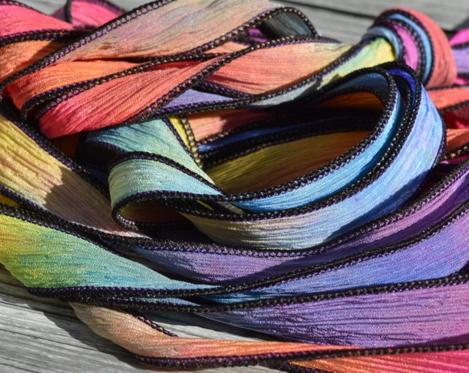 COSMOS Silk Ribbons, Qty 5, Crinkle Silk Ribbons, Hand Dyed Ribbon ...