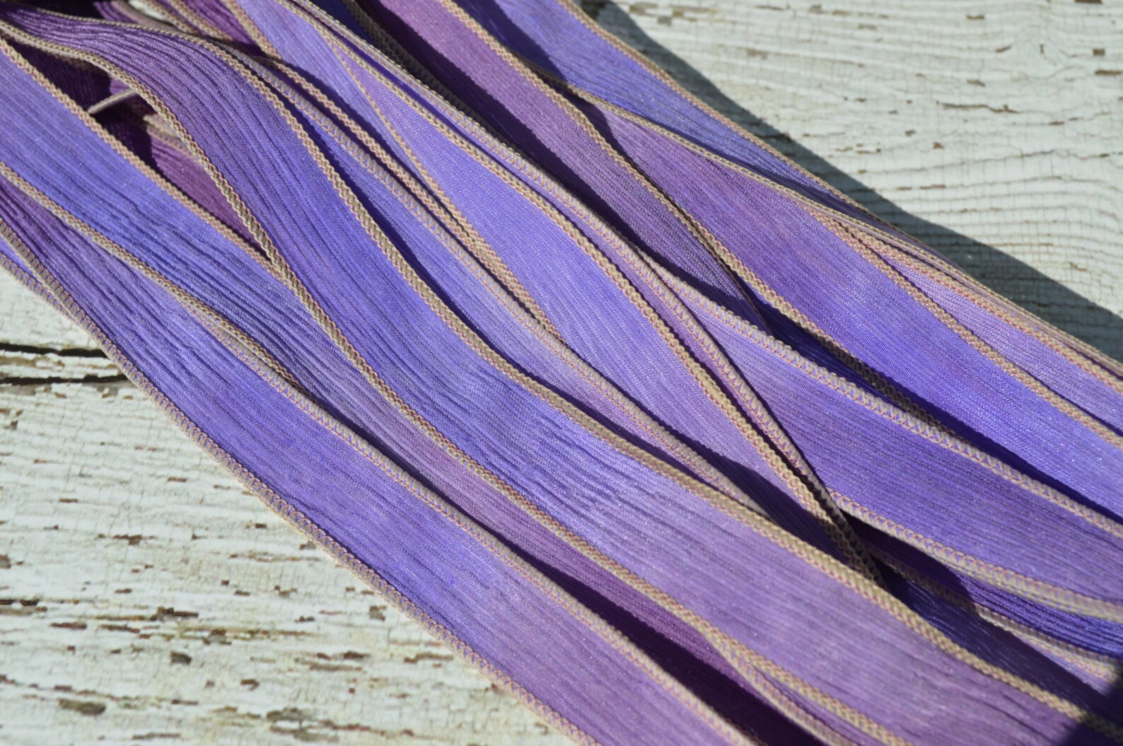 Lavender Fields Hand Dyed Silk Ribbons Qty 5 Crinkle Silk | Etsy
