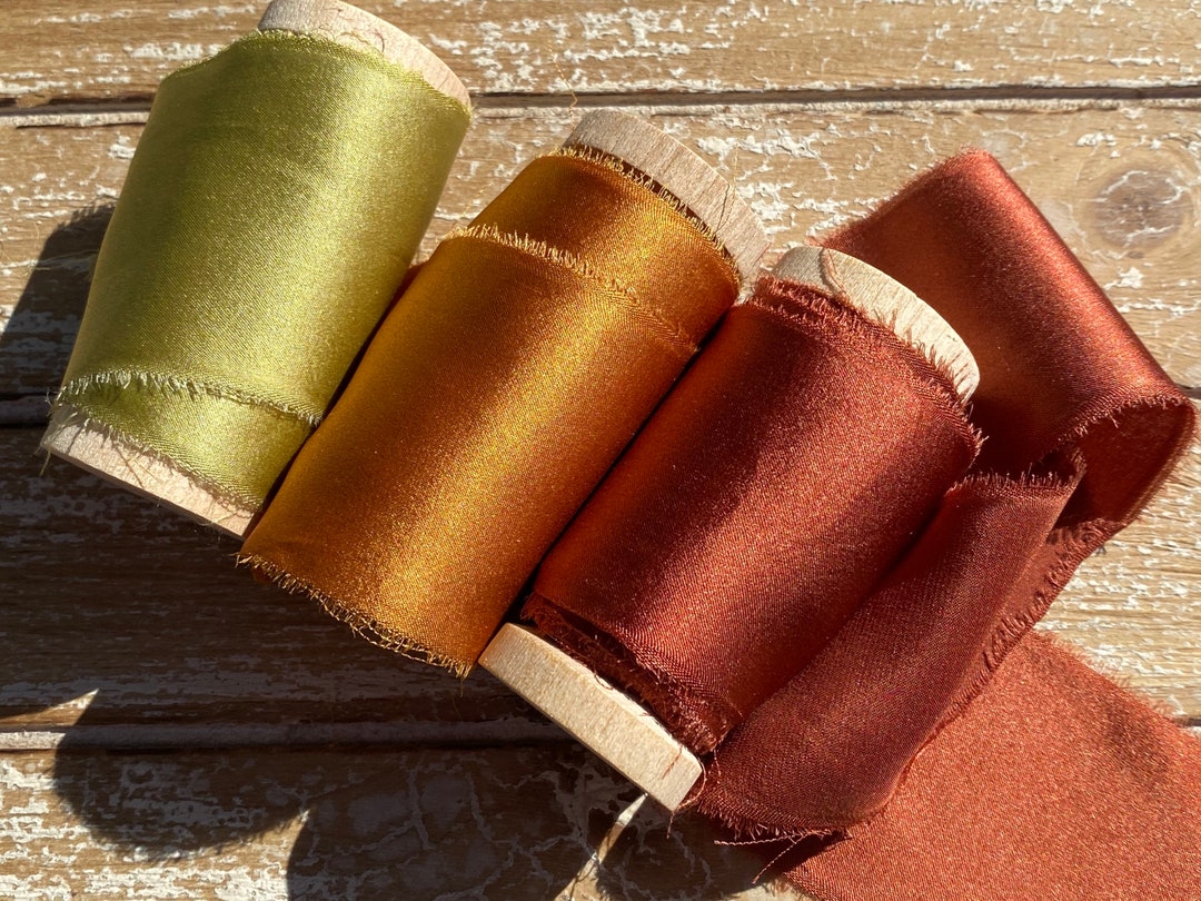 Pear, Mango, or Copper Penny Silk Ribbon, Ripped Ribbons, Hand Dyed ...