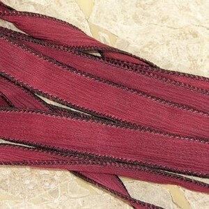 BLACK CHERRY Red Silk Ribbons, 5 Hand Dyed Handmade, Deep Red Jamnglass ...