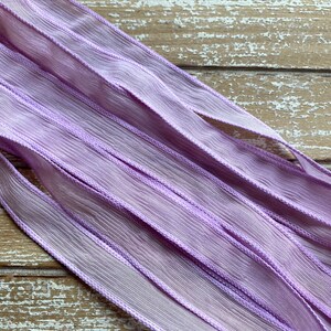 LIGHT PINK Silk Ribbons Hand Dyed Sewn Qty 5 Strings, Crinkle Silk ...