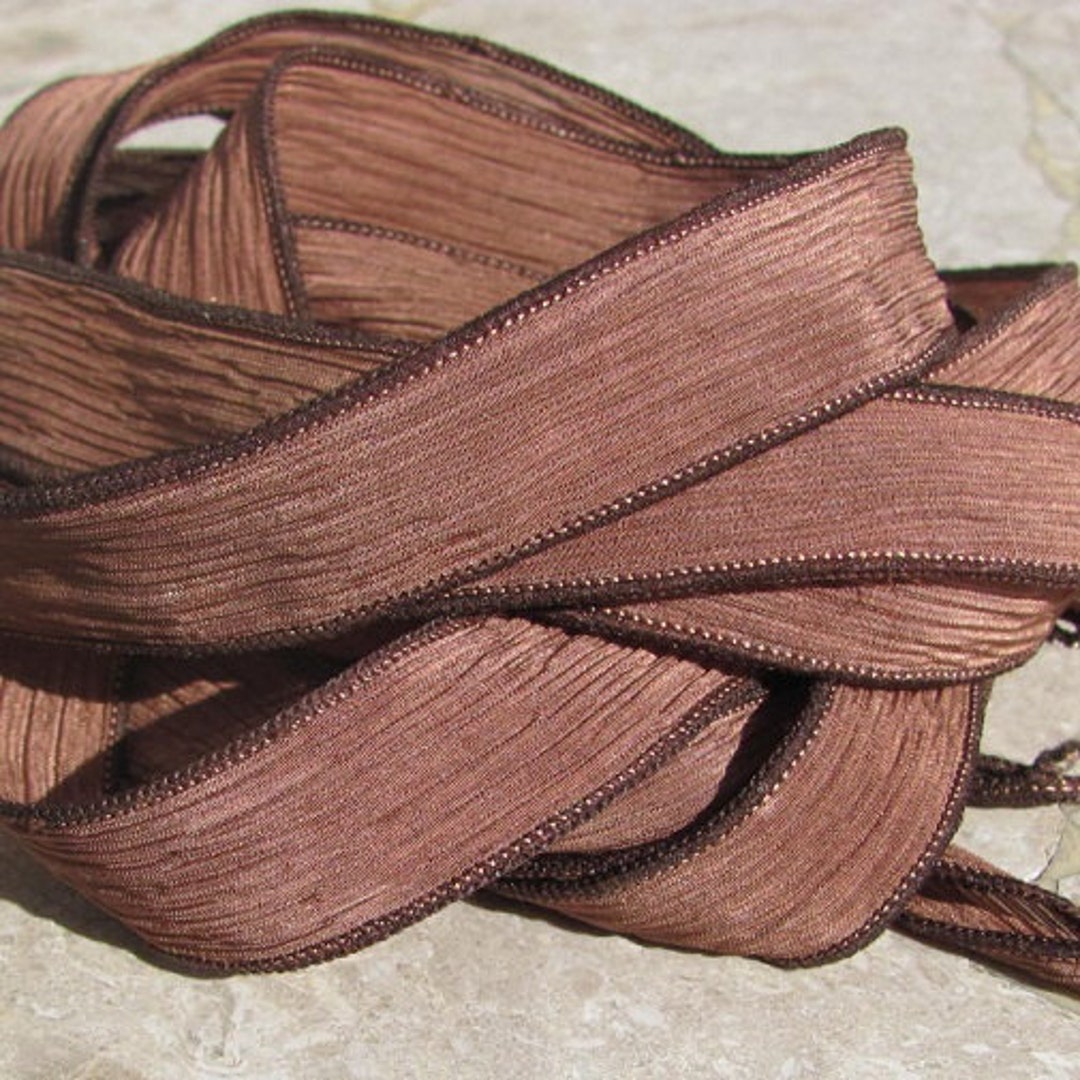 Mocha Brown Silk Ribbons, Hand Dyed Brown Ribbons, Qty 5 Handmade ...
