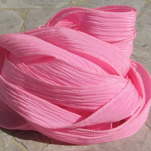 LIGHT PINK Silk Ribbons Hand Dyed Sewn Qty 5 Strings Crinkle - Etsy