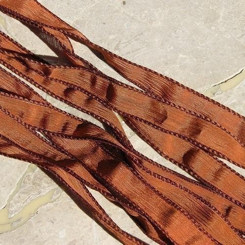 RUST Silk Ribbons Hand Dyed and Sewn Qty 5 Silk Strings | Etsy