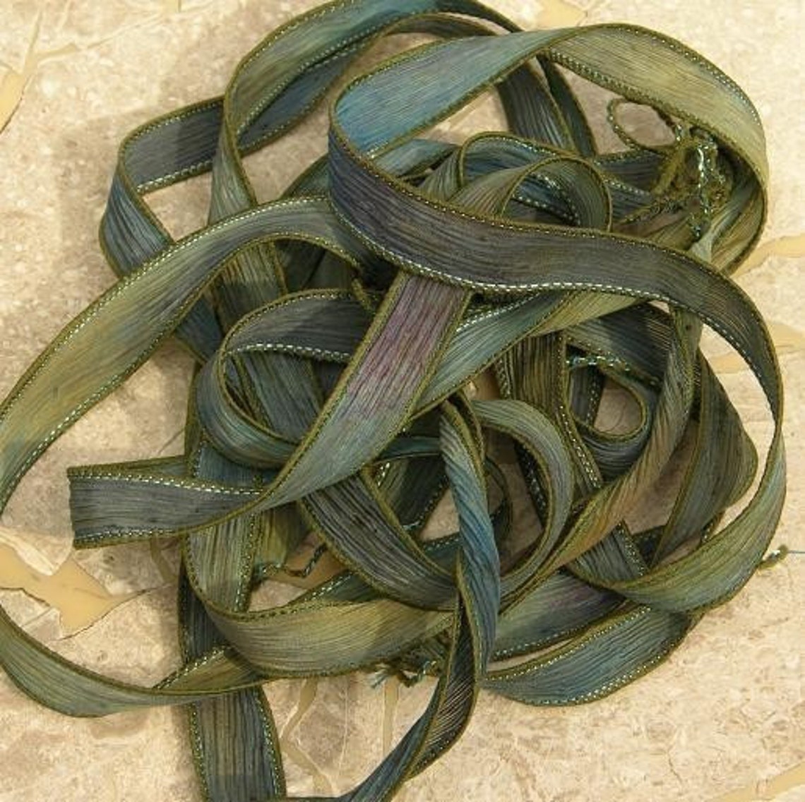 Sea Life Silk Ribbons Hand Dyed Sewn Watercolor Blue Green - Etsy