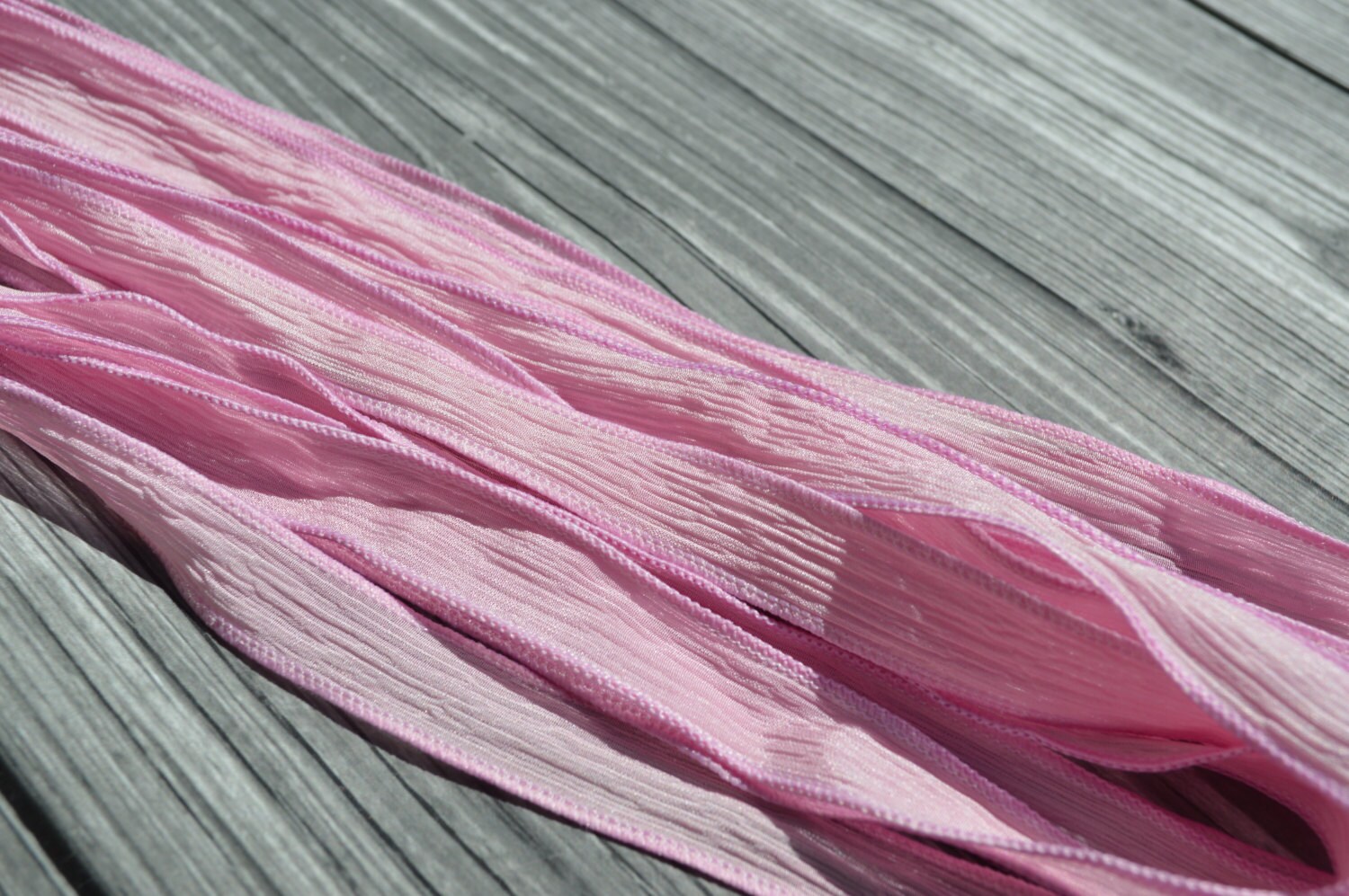LIGHT PINK Silk Ribbons Hand Dyed Sewn Qty 5 Strings Crinkle | Etsy