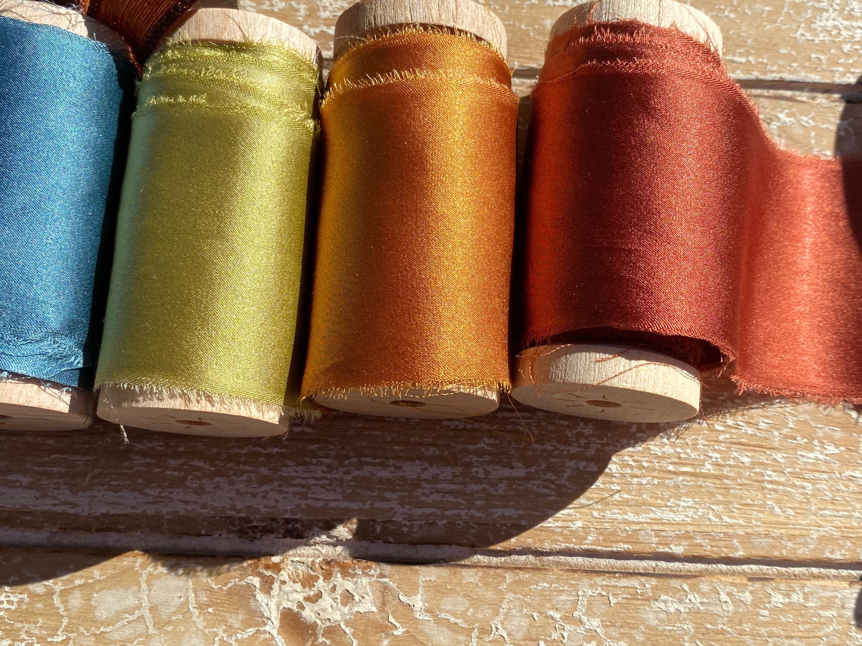 Pear Mango or Copper Penny Silk RIbbon Ripped Ribbons Hand | Etsy