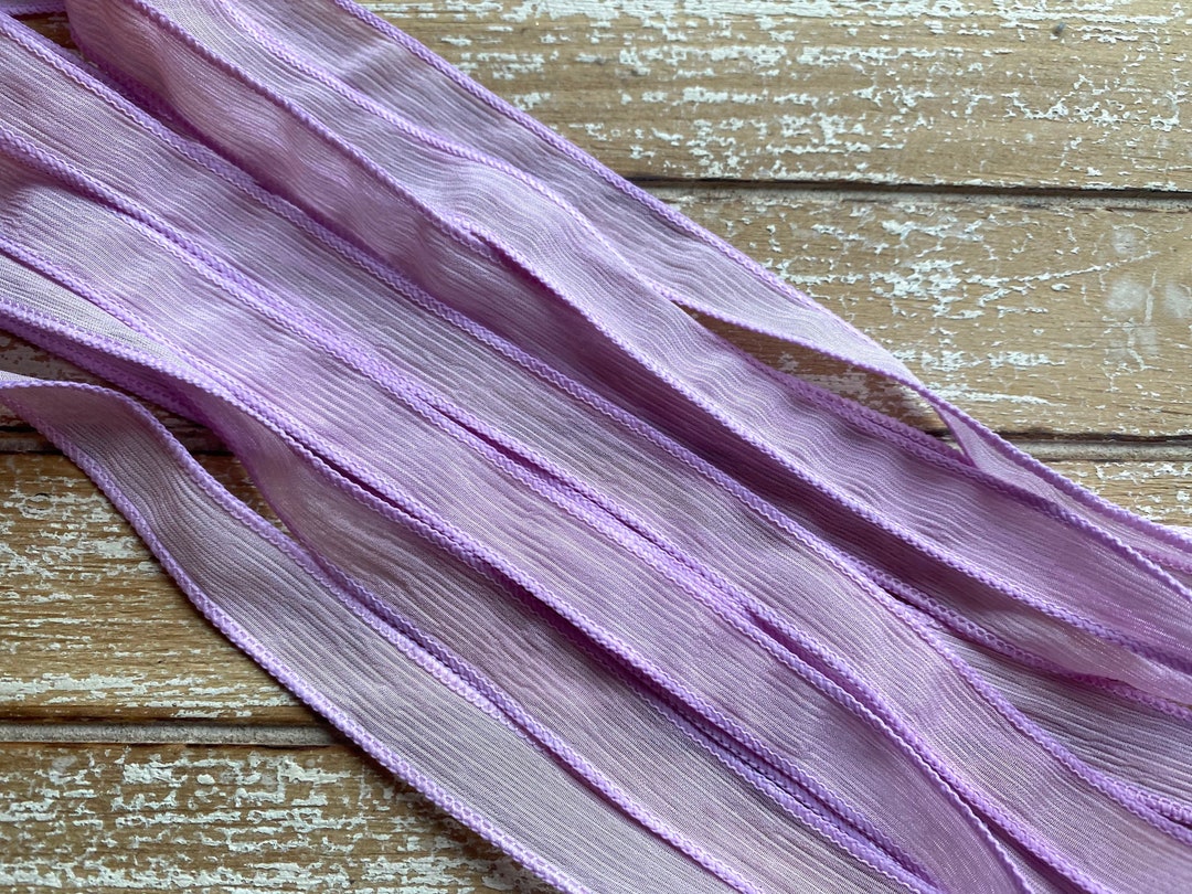 LIGHT PINK Silk Ribbons Hand Dyed Sewn Qty 5 Strings, Crinkle Silk ...