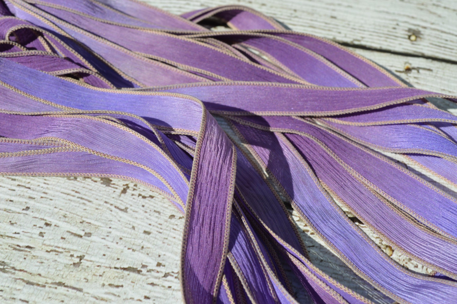 Lavender Fields Hand Dyed Silk Ribbons Qty 5 Crinkle Silk | Etsy