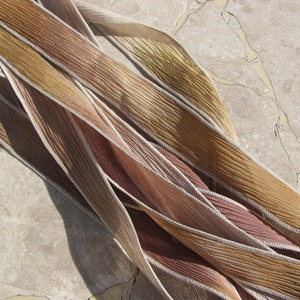 BROWN SUGAR Silk Ribbon Qty 5, Hand Dyed Strings Tan Brown Cream Gray ...