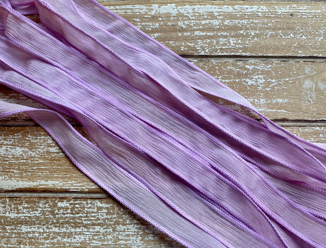 LIGHT PINK Silk Ribbons Hand Dyed Sewn Qty 5 Strings Crinkle | Etsy