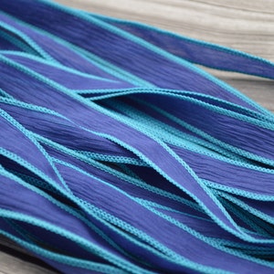INDIGO WAVES Silk Ribbons, Qty 5, Crinkle Silk Ribbon, Hand Dyed Silk ...