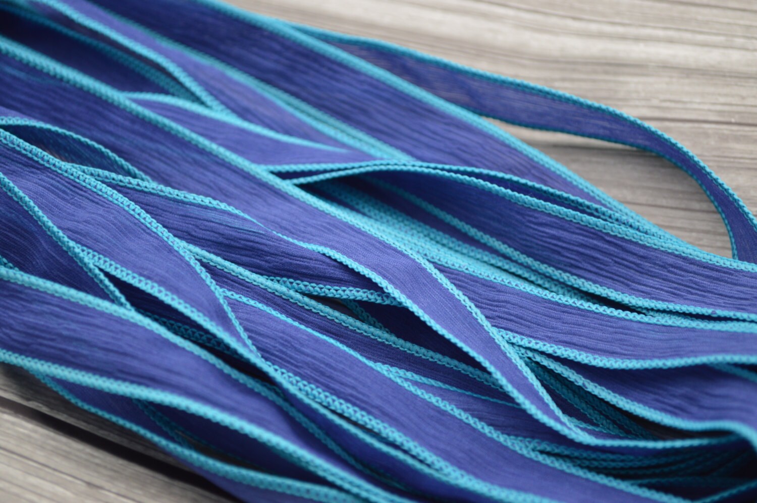 INDIGO WAVES Silk Ribbons Qty 5 Crinkle Silk Ribbon Hand | Etsy