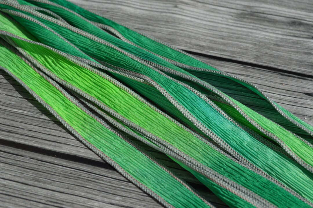 Green Apple Silk Ribbons Qty 5 Hand Dyed Ribbon Jamnglass - Etsy