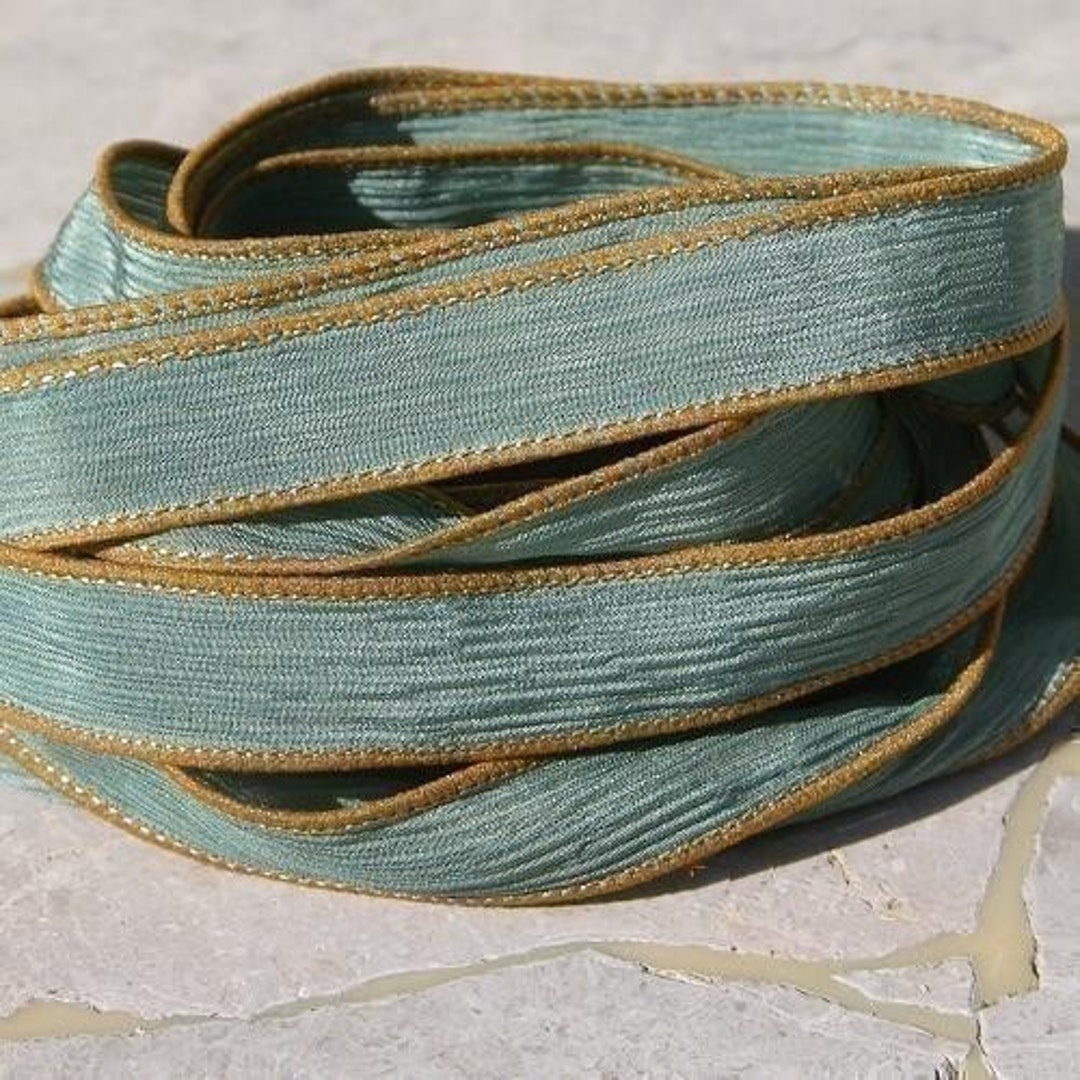 HUSHED TEAL Silk Ribbons, Strings, Hand Dyed and Sewn, Bulk Listing Qty ...
