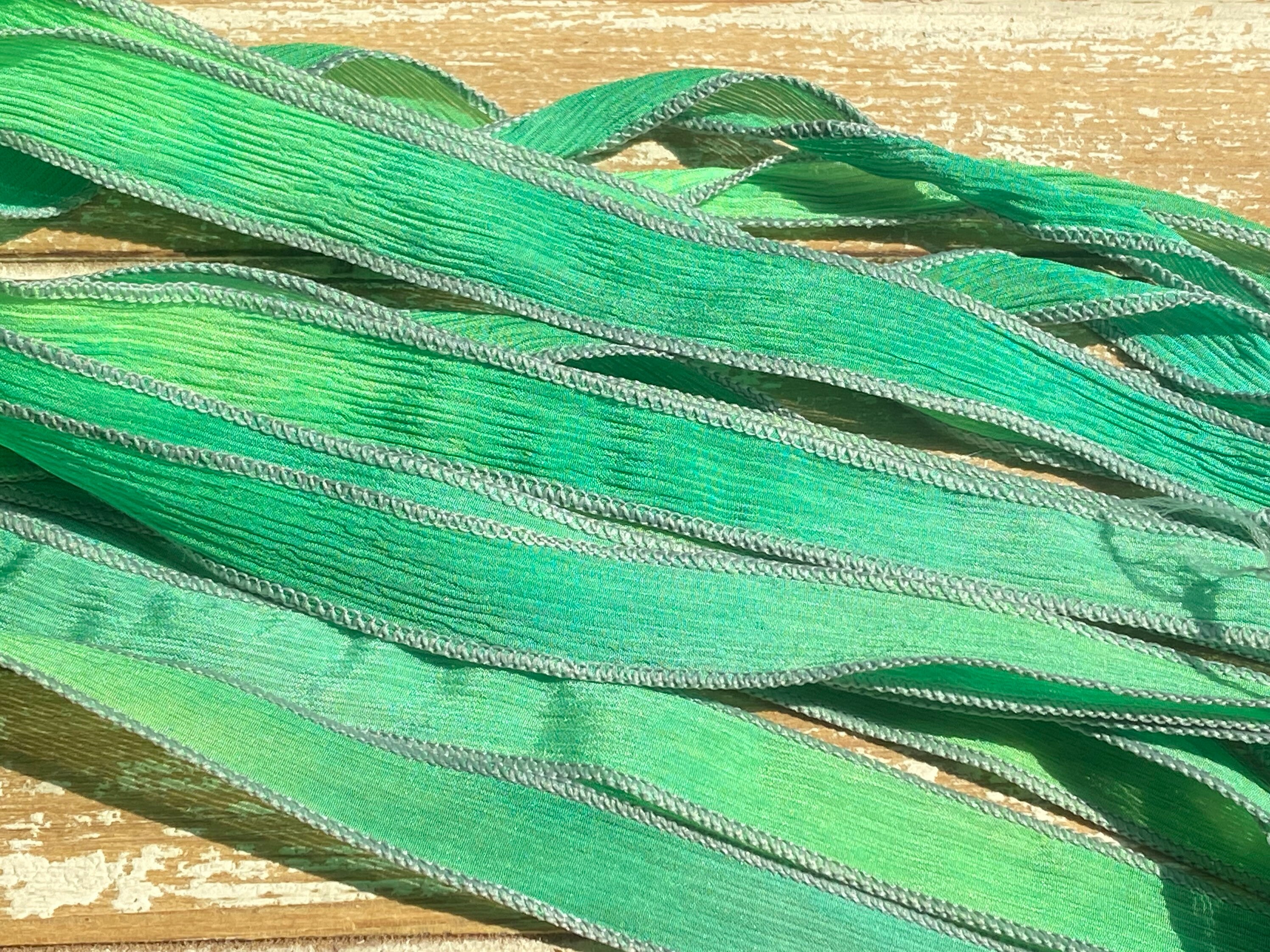 Green Apple Silk Ribbons Qty 5 Hand Dyed Ribbon JamnGlass | Etsy