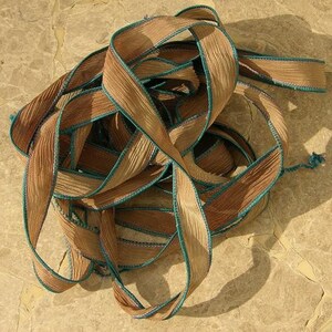 BELOVED Silk Ribbons Hand-dyed Sewn 5 Brown Strings, Great Bracelet ...