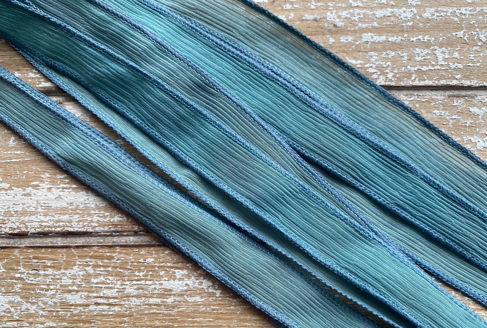 Sea Green Hand Dyed Silk Ribbons Qty 5 Strings Soft Blue - Etsy