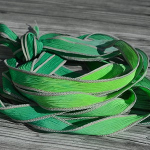 Green Apple Silk Ribbons Qty 5 Hand Dyed Ribbon Jamnglass - Etsy