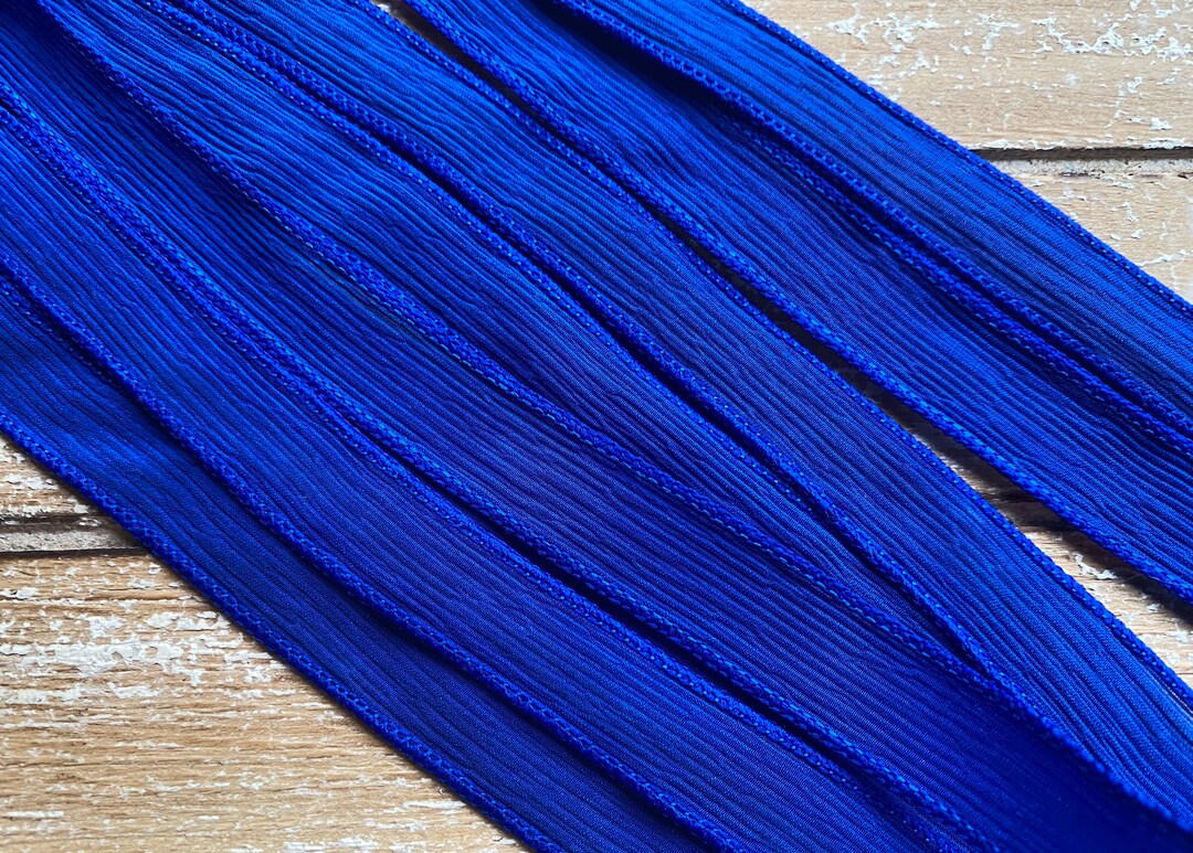 SAPPHIRE BLUE Silk Ribbons, Qty 5 to 50 Bulk Silk Strings, Hand Dyed ...
