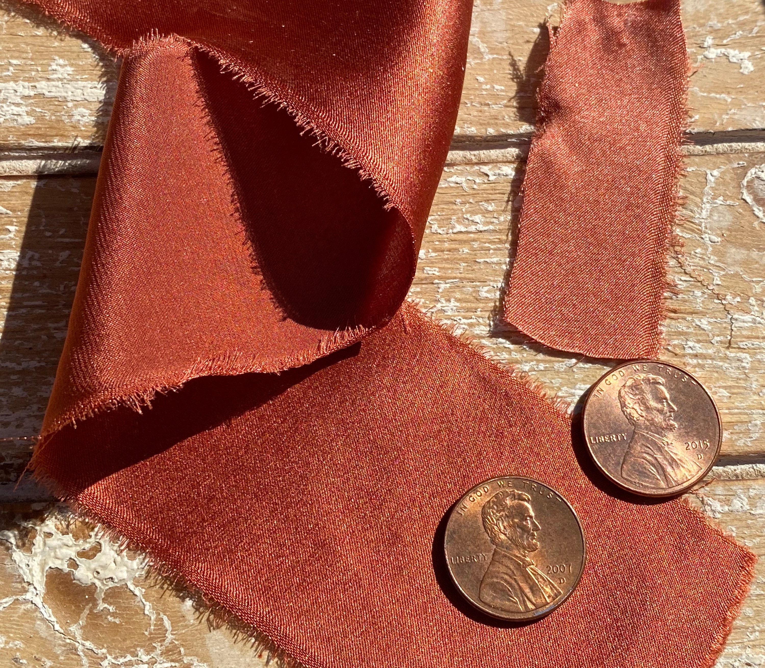 Pear Mango or Copper Penny Silk RIbbon Ripped Ribbons Hand | Etsy