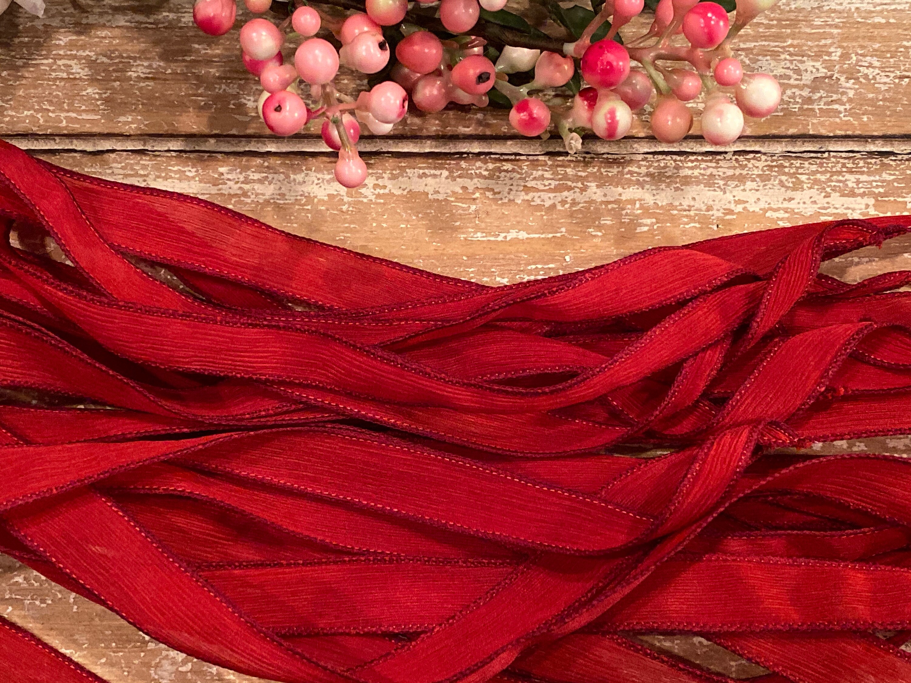 BLACK CHERRY Red Silk Ribbons 5 Hand Dyed Handmade Deep Red | Etsy