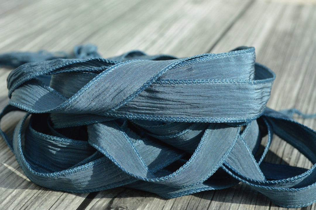 Steel Blue Silk Ribbons, Hand Dyed Hand Painted Strings, Qty 5 to 25 ...