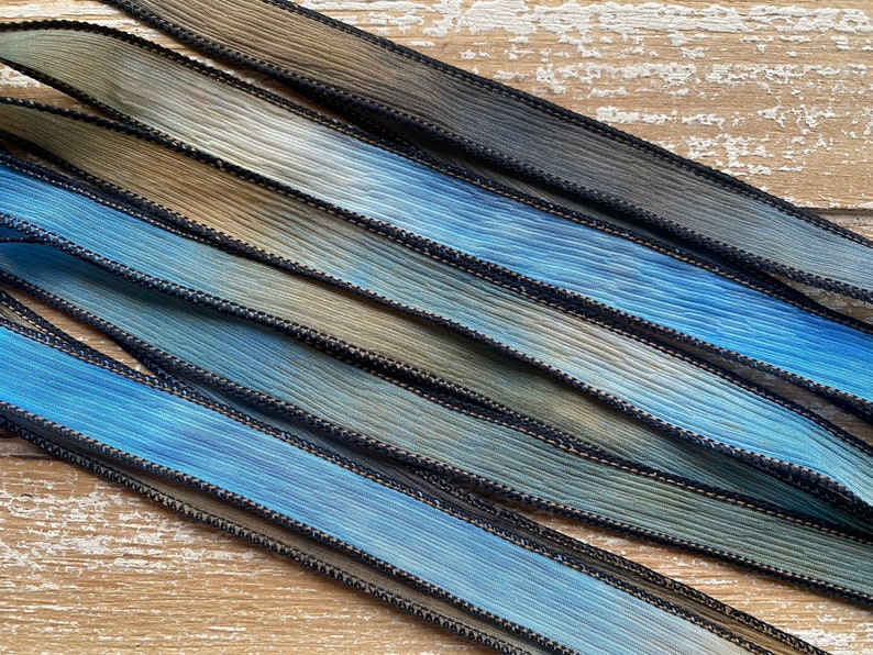 BLUE EYES Silk Ribbon Hand Dyed Silk Ribbon Strings Blue Gray - Etsy