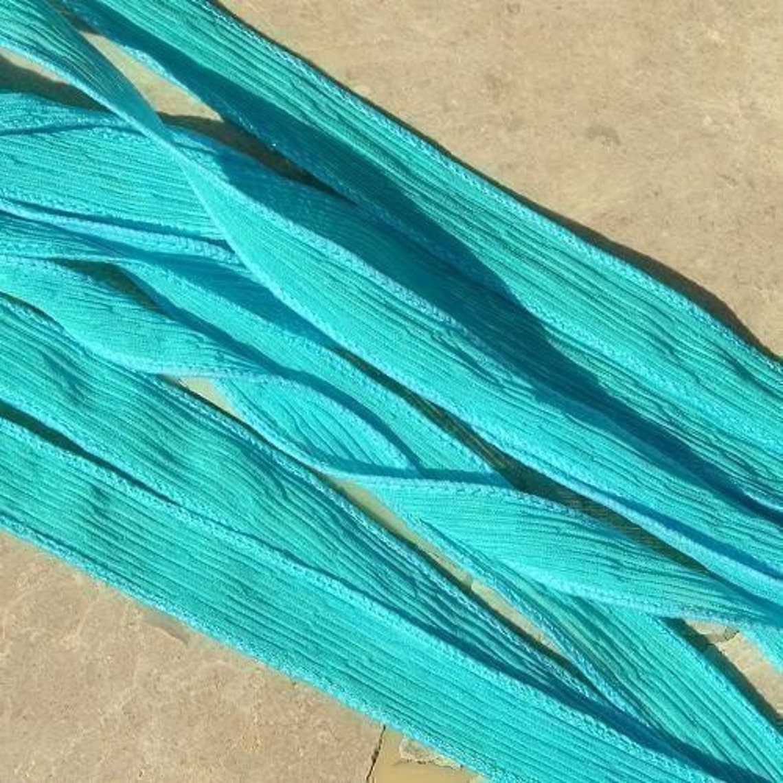 TURQUOISE BLUE Silk Ribbons Crinkle Silk Ribbons Bulk 5 to - Etsy