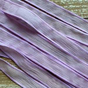 LIGHT PINK Silk Ribbons Hand Dyed Sewn Qty 5 Strings, Crinkle Silk ...