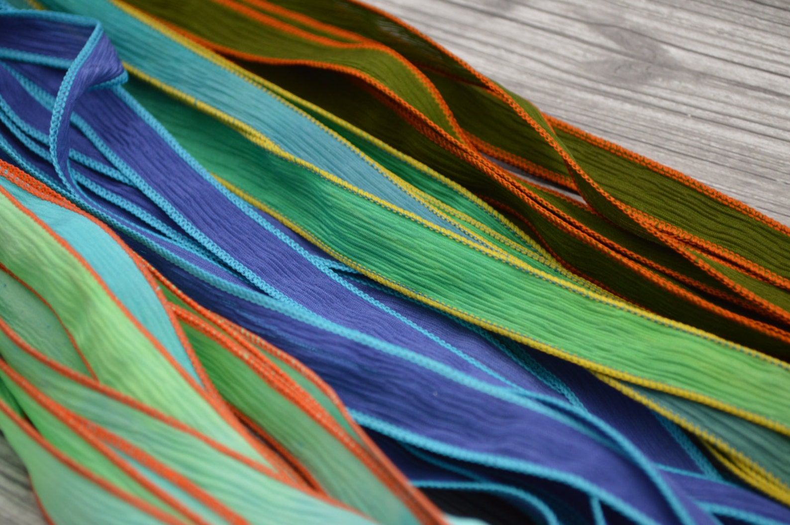 Olive Silk Ribbons Qty 5 Hand Dyed Silk Strings Crinkle - Etsy