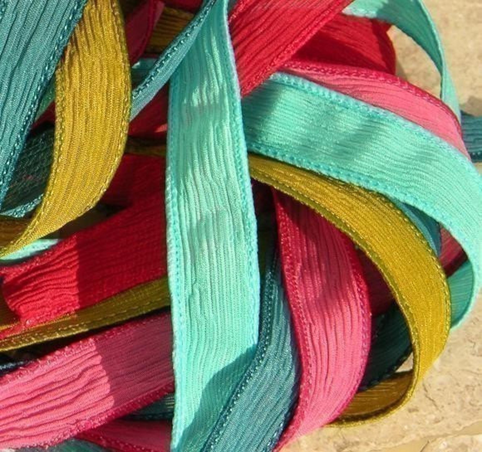 FIESTA Hand Dyed Silk Ribbon Assortment Red Turquoise | Etsy